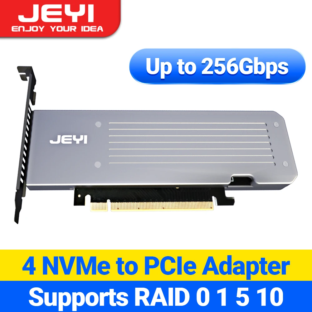 JEYI 4 SSD M.2 X16 PCIe 4.0 X4 Expansion Card with Heatsink, Supports 4 NVMe M.2 2280 up to ...
