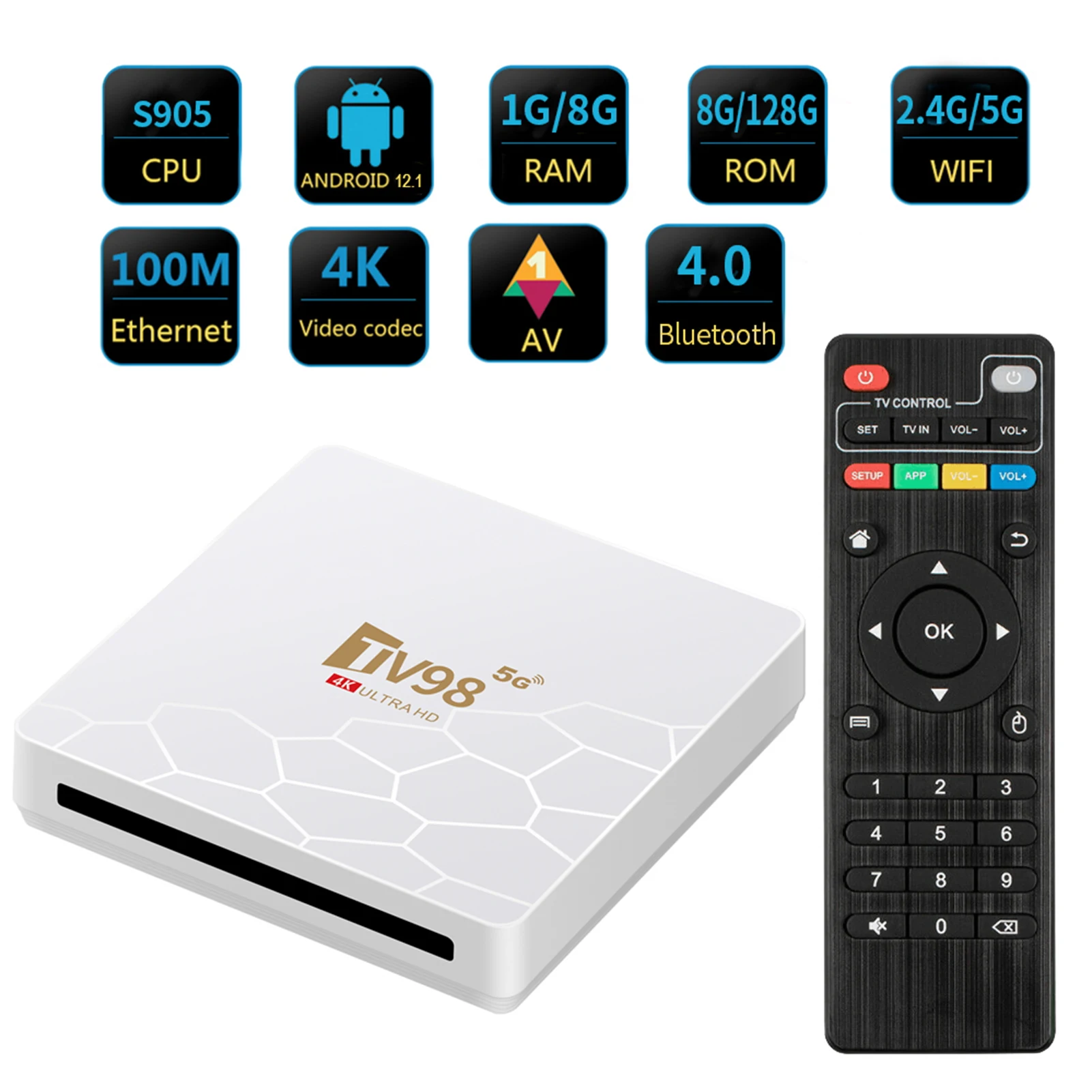 TV98 4K Smart TV Stick Android12.1 Smart Android TV Box AllWinner H313 ...