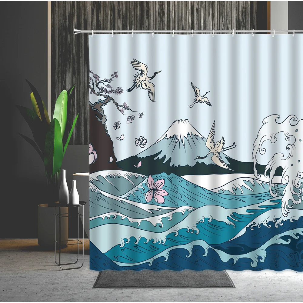 Shower-Curtain-Set-Bath-Curtains-3D-Printing-Cartoon-Landscape-Japanese ...