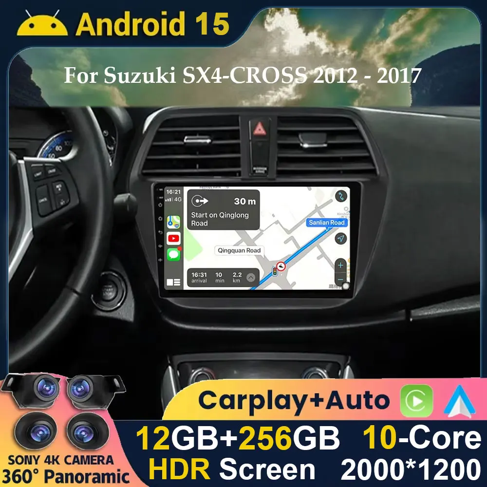 Android 15 Carplay+Auto Audio Car Radio for SUZUKI SX4 S-CROSS 2012 ...