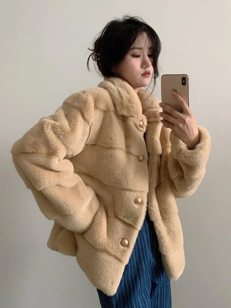 Jaqueta de inverno feminino botão de pele quente curto trench coats cáqui branco único breasted ...