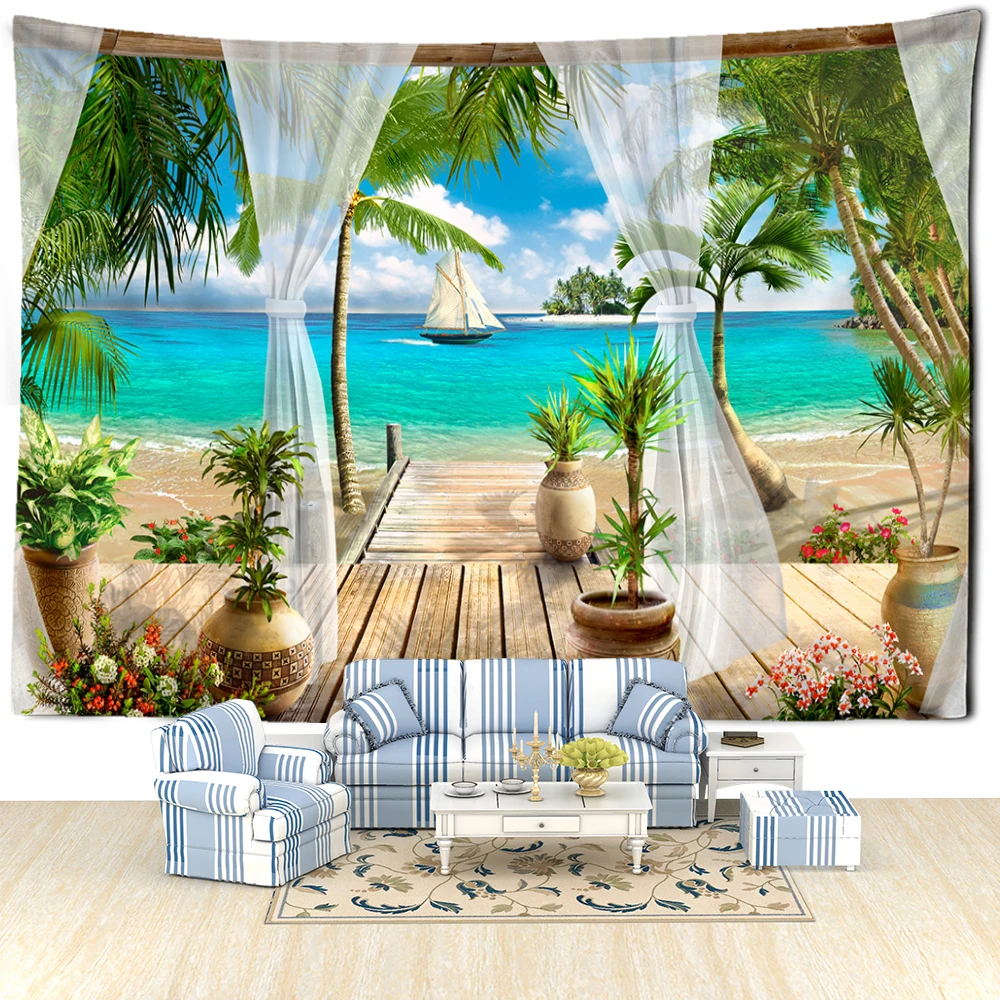 Beach Plank Path Landscape Tapestry Wall Hanging Bohemian Tropical ...