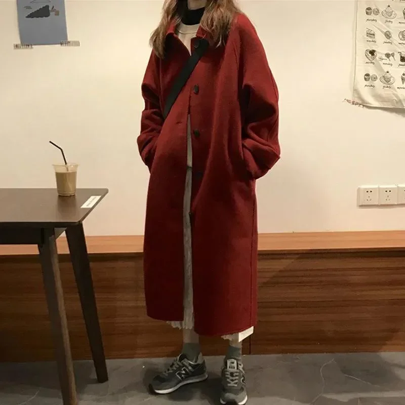 Veste-en-laine-mi-longue-pour-femme-pardessus-monochrome-col-polo ...