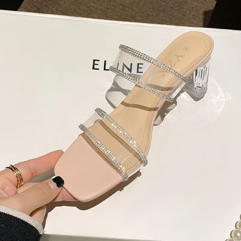 Transparent Pvc High Heel Slippers Summer Open Toe Heeled Slippers ...