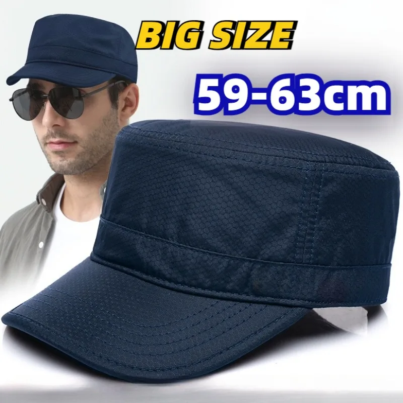 Men's Big Size 63cm Flat Top Baseball Caps Outdoors Summer Mesh Quick ...