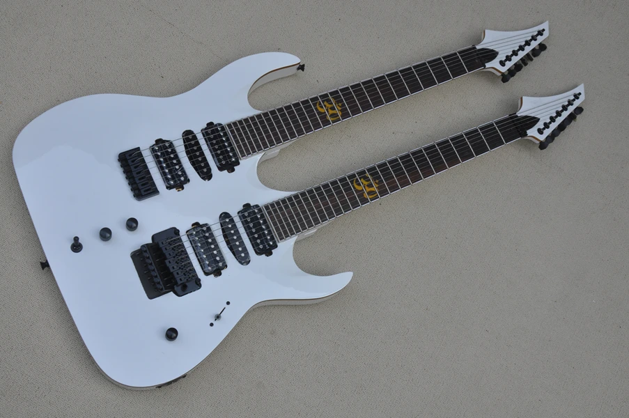 Double-Neck-7-7-String-White-Body-Electric-Guitar-with-Black-Hardware ...