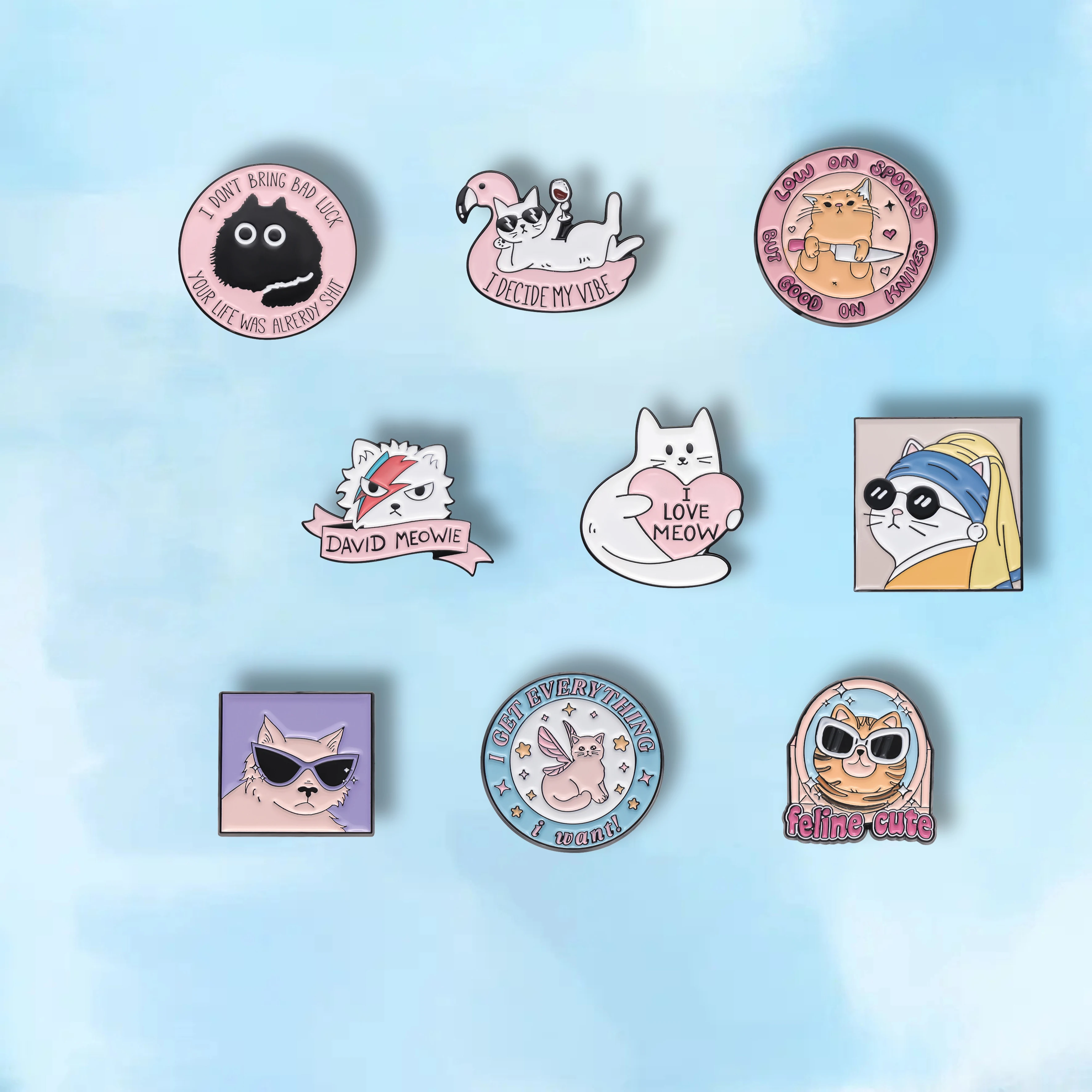 I-Love-Meow-Enamel-Pins-Custom-Oil-Painting-David-Meowie-Good-Vibe ...