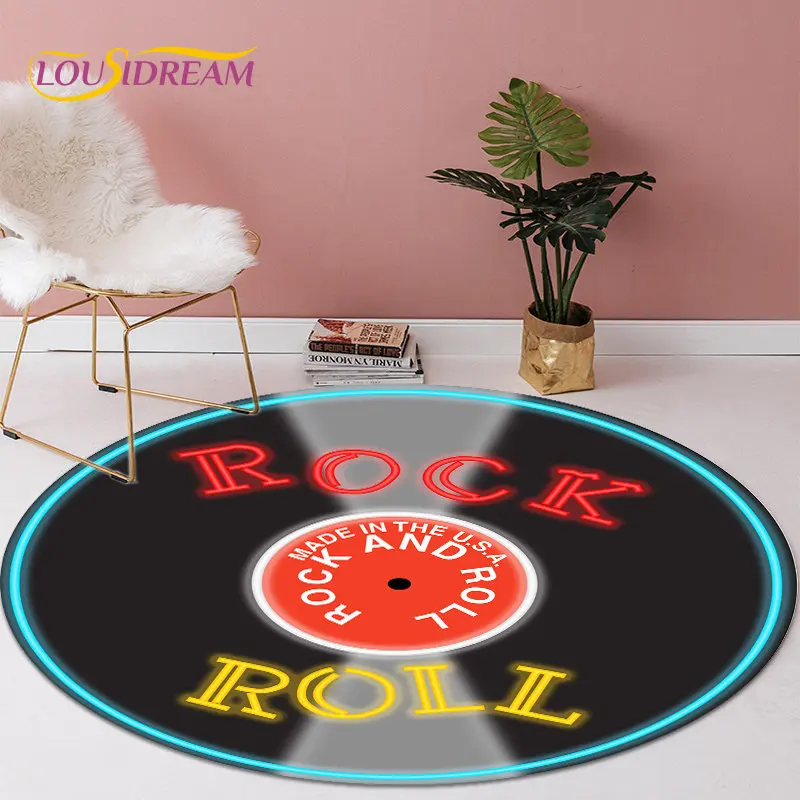 Retro-Rock-Roll-Music-Round-Area-Rug-Circle-Carpet-Rug-for-Living-Room ...