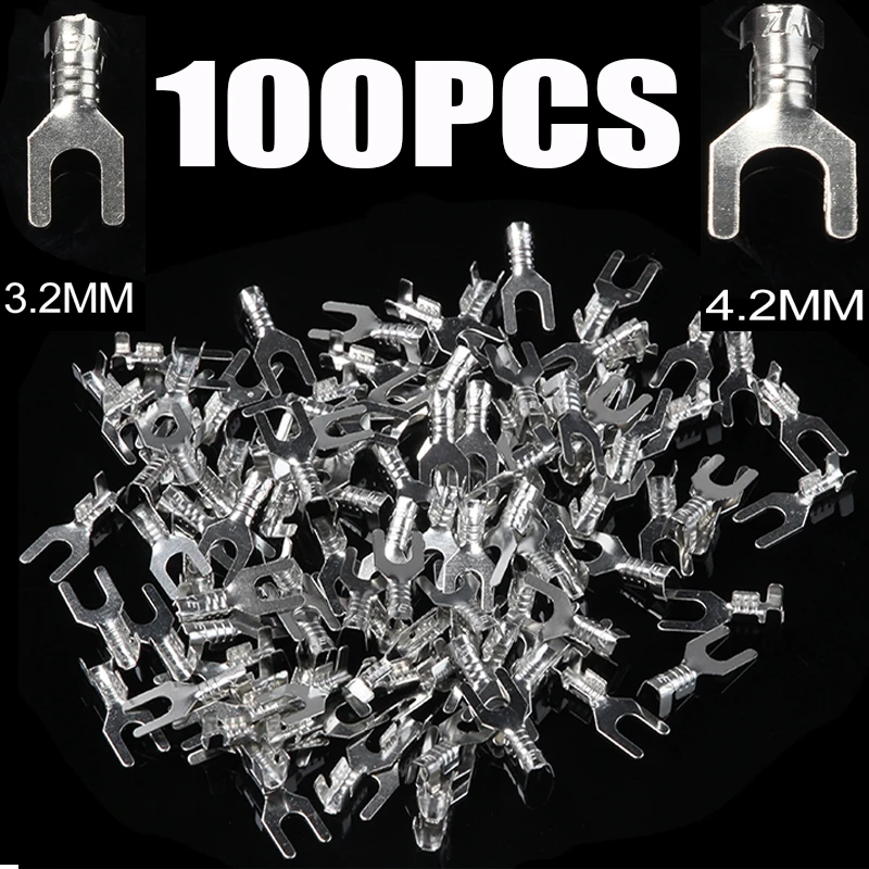 100Pcs-3-2mm-4-2mm-Y-shape-Wire-Crimp-Terminal-Fork-Terminal-Lug ...