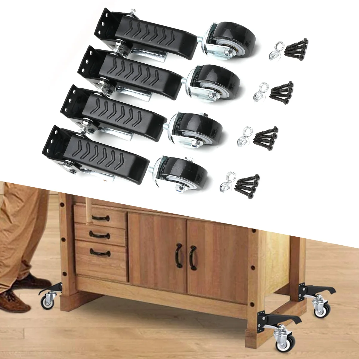 4Pcs-Heavy-Duty-440-LBS-Workbench-Casters-Kit-Retractable-Furniture ...