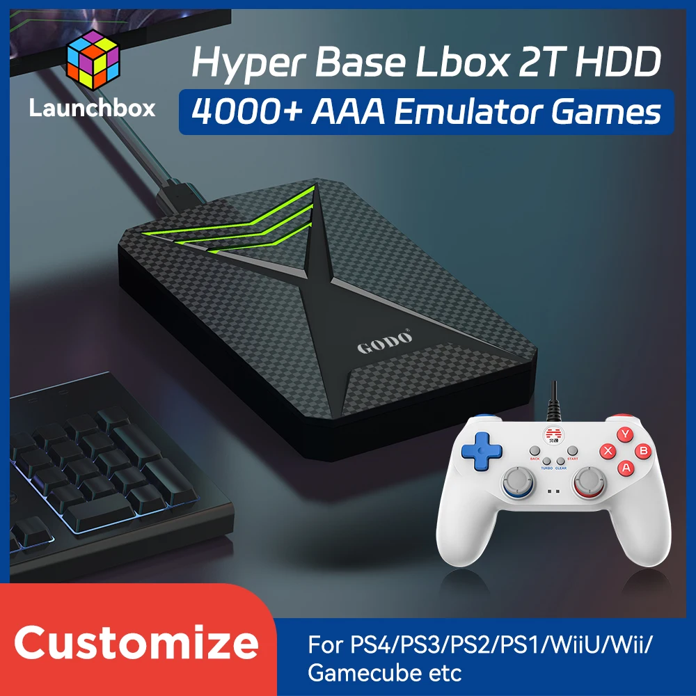 Launchbox 2T Game Hard Drive Disk for PS4/PS3/PS2/Wii/WiiU/GAMECUBE etc with 4000 3D/PC Games ...