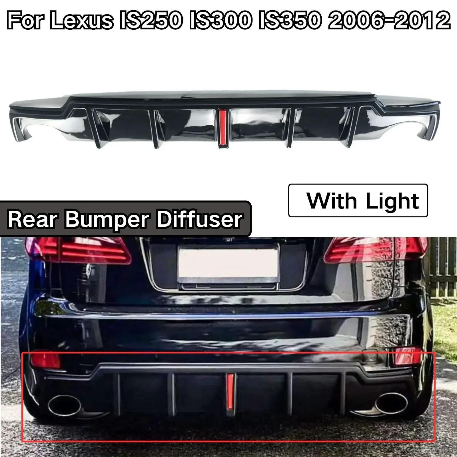 For Lexus IS250 IS300 IS350 2006-2012 Rear Bumper Diffuser With Light ...