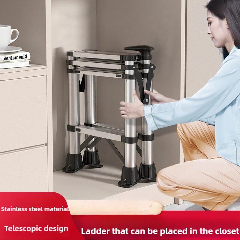 Household Folding Stainless Steel Telescopic Ladder Indoor Multi ...