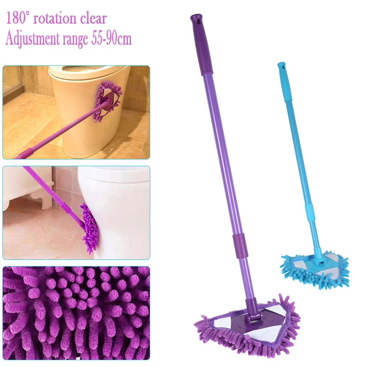Chenille-Mop-Triangle-Cleaning-Mop-180-Rotating-Dust-Mop-Retractable ...