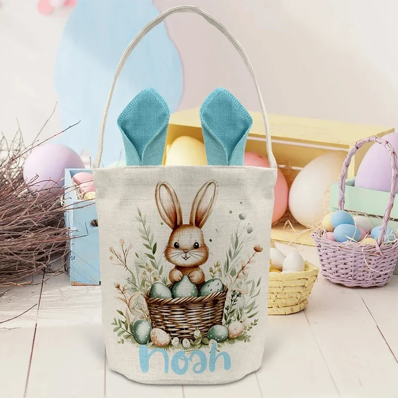 Personalized Name Rustic Floral Bunny Rabbit Easter Bag Happy Easter ...