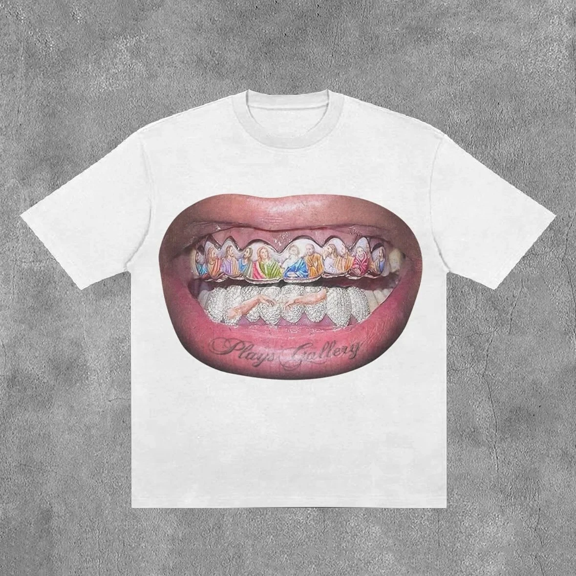 Streetwear-T-Shirt-Oversized-Teeth-Graphic-Print-Short-Sleeve-for-Men-and-Women-Loose-Short ...