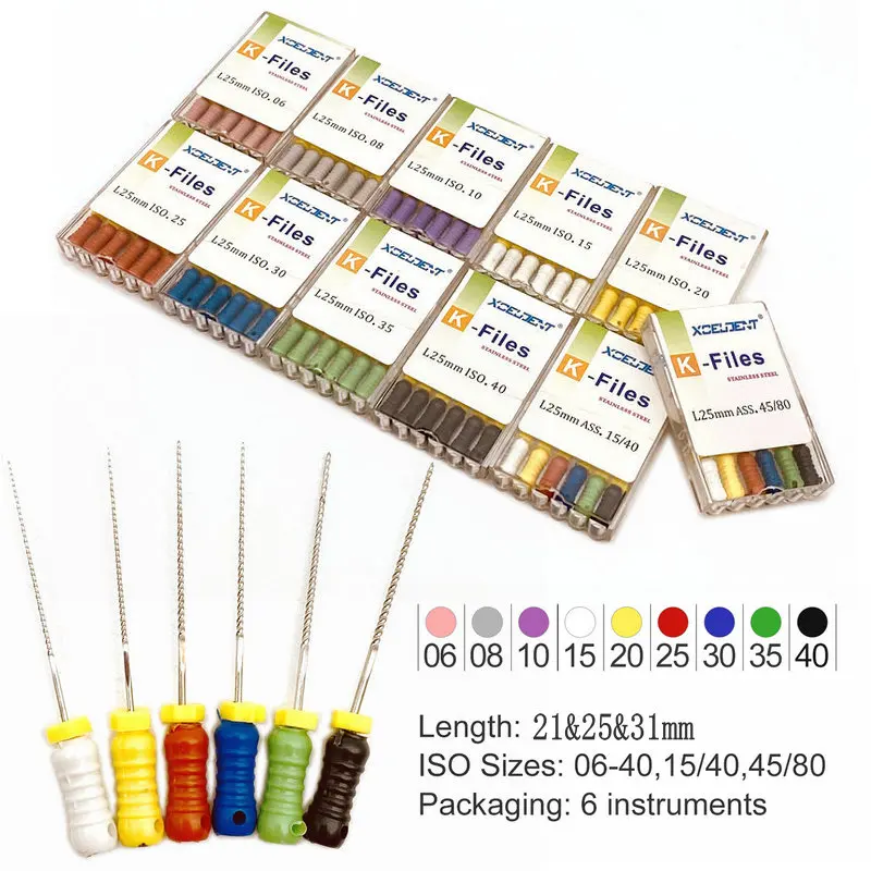 21mm-25mm-31mm-6pcs-pack-K-Files-Stainless-Steel-Dental-Endodontic ...