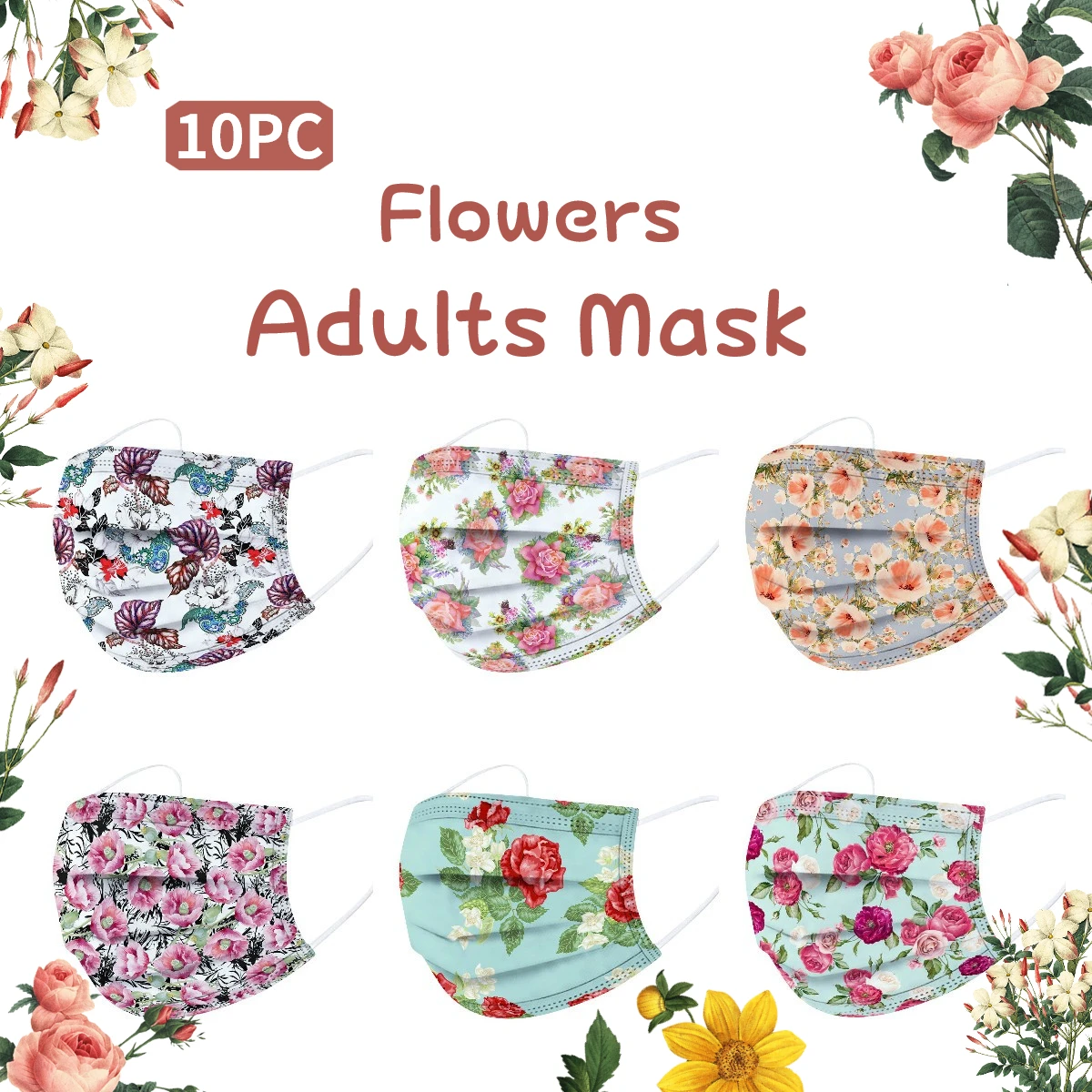 10PC-Disposable-Adults-Mask-Flower-Print-2022-Spring-Mask-Mouth-Cover ...