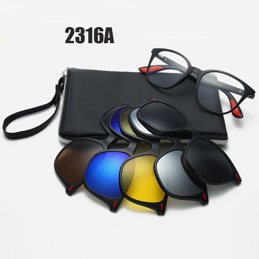 6-In-1-Spectacle-Frame-Men-Women-With-5-PCS-Clip-On-Polarized ...