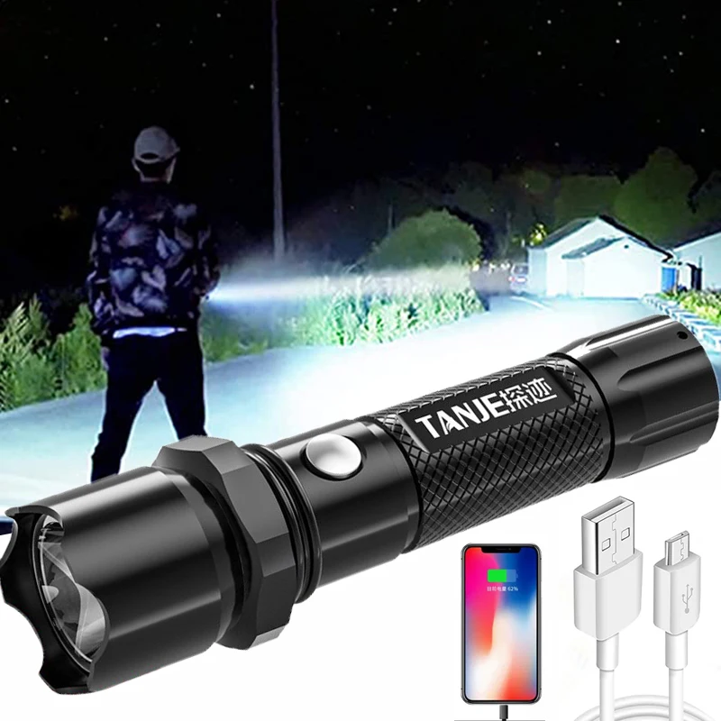 USB Rechargable Mini LED Flashlight 3 Lighting Mode Waterproof Torch ...