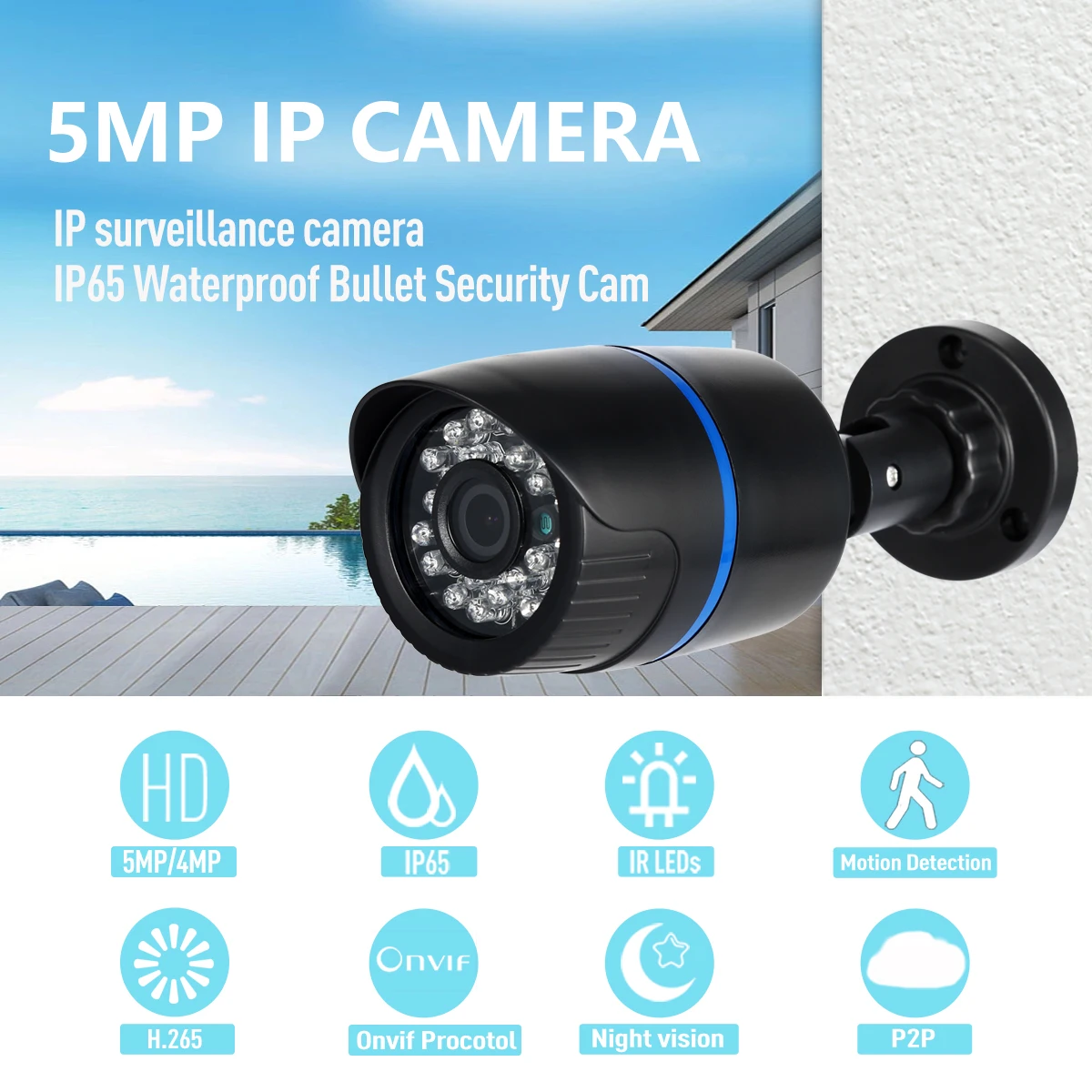 5MP POE 48V (Blanc) - 6mm - caméra de surveillance extérieure POE, 24 ...