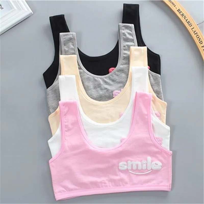Girl Cotton Sport Training Bra Cartoon Smiley Print Print Solid Color ...