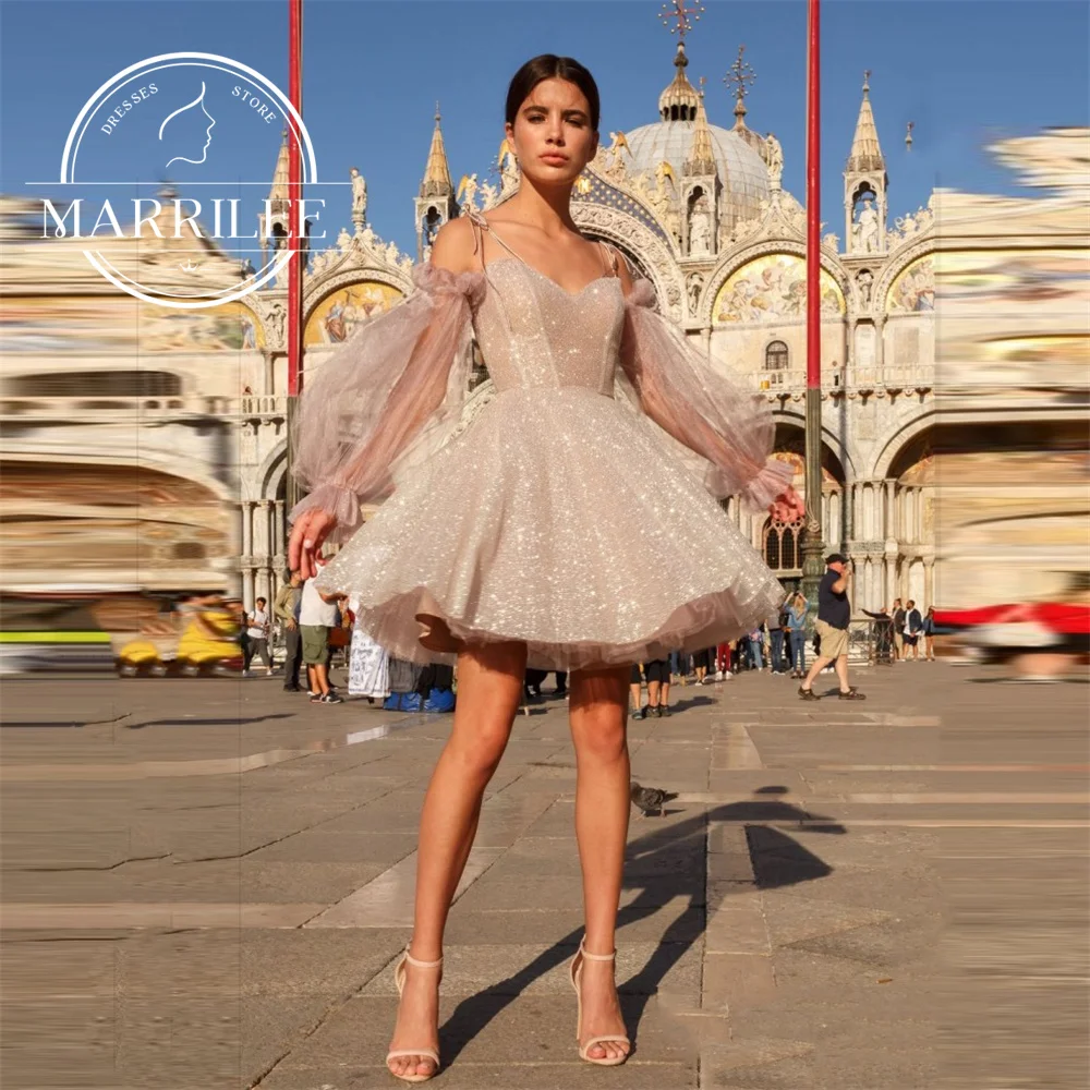 MABCH-LEE-Robe-de-Soir-e-Courte-en-Tulle-Paillettes-Manches-Bouffantes ...