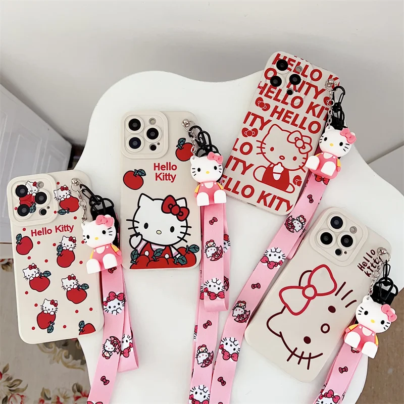 Soft-Silicone-Phone-Case-with-Lanyard-Cute-Color-Style-INS-Sanrio-Hello ...
