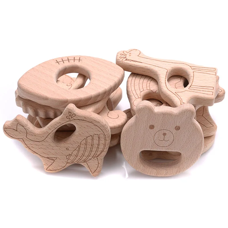 1-2-3Pcs-Baby-Teether-Wooden-Food-Grade-Cartoon-Animals-Natural-Beech ...