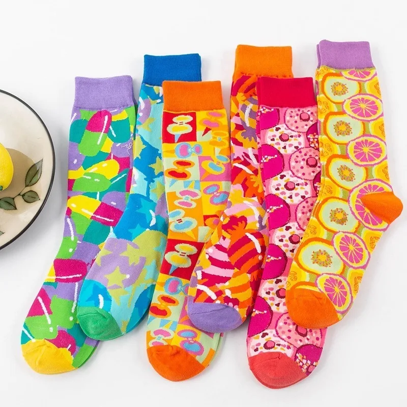 Streetwear-Fashionable-Colored-Fruit-Socks-Women-with-Cartoon-Piature ...