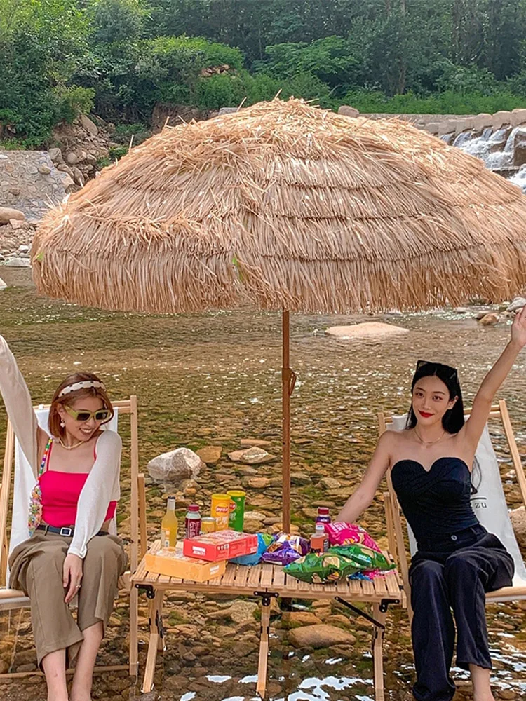 Bộ bàn ăn hình ô dù rơm kèm bốn ghế dùng cho cắm trại, quán cà phê, cửa ...