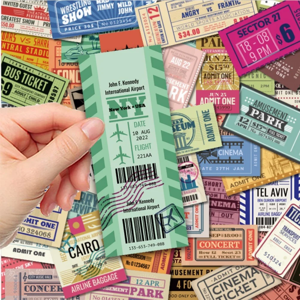 53PCS Ticket Graffiti Stickers Retro Band Sticker Decal Stickers for ...