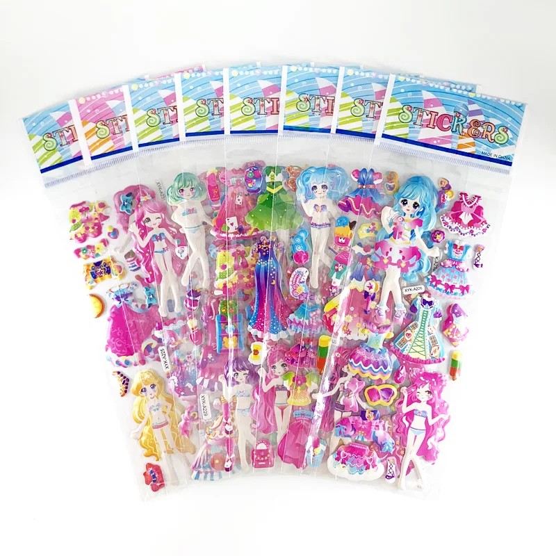 8 Sheets/Set Cartoon Dress Up Girl Stickers Cute 3D Foam Bubble DIY ...
