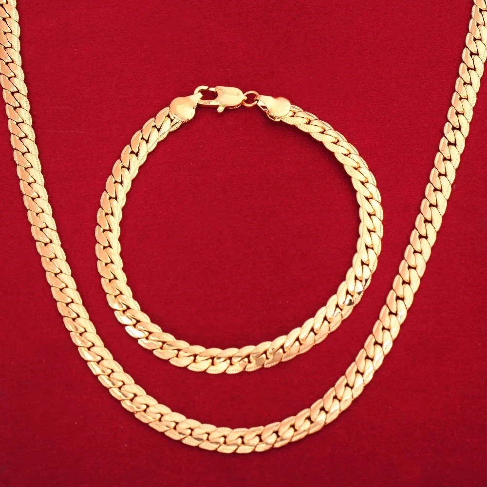 925 Sterling silver 18K gold classic 6MM Chain Bracelets Neckalce for ...