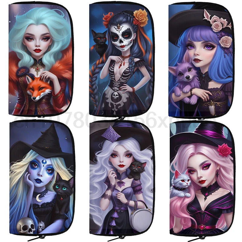 Fantasy-Witch-Black-Cat-Print-Wallet-Skull-Witchcraft-ID-Credit-Card ...