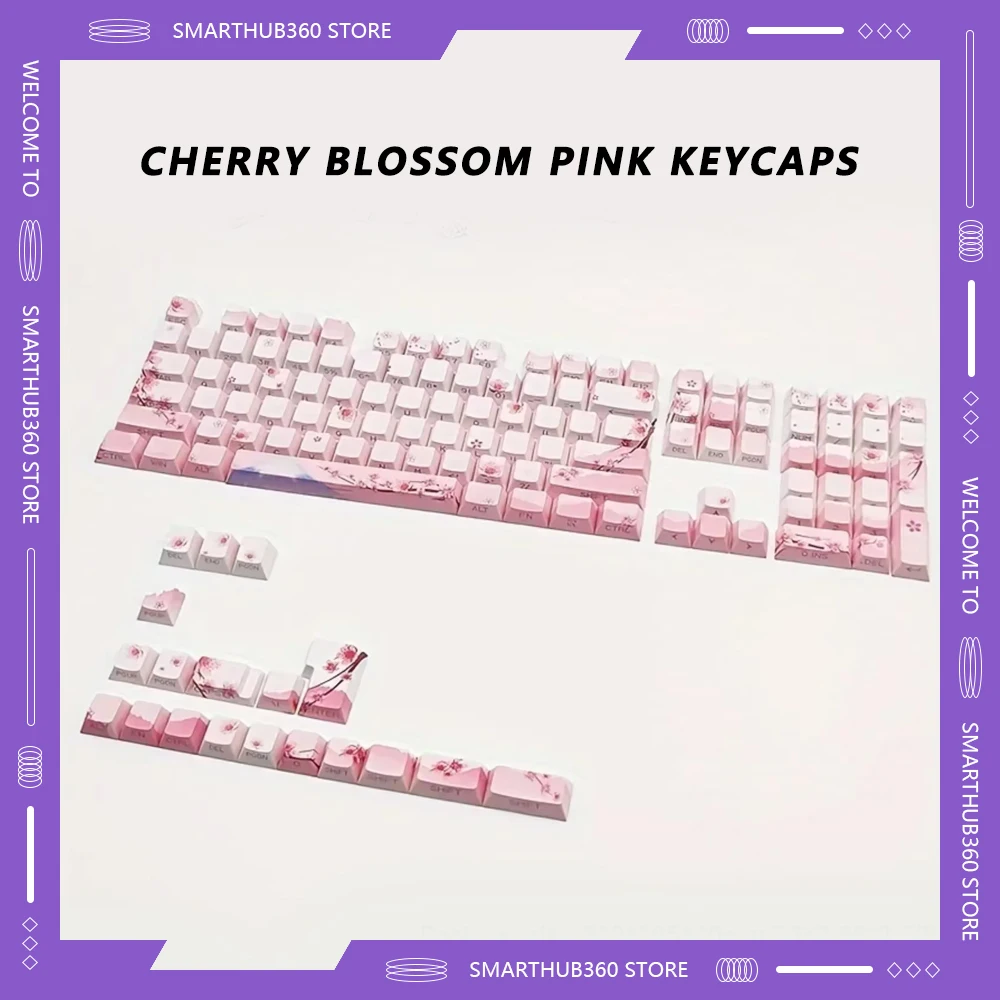 Cherry Blossom Pink Keycaps 127 Keys PBT Sublimation Mechanical ...