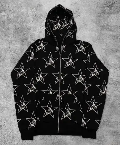 Y2k Clothes Skull Rhinestone Zip Up Hoodie Harajuku Hooded Sweatshirt ...