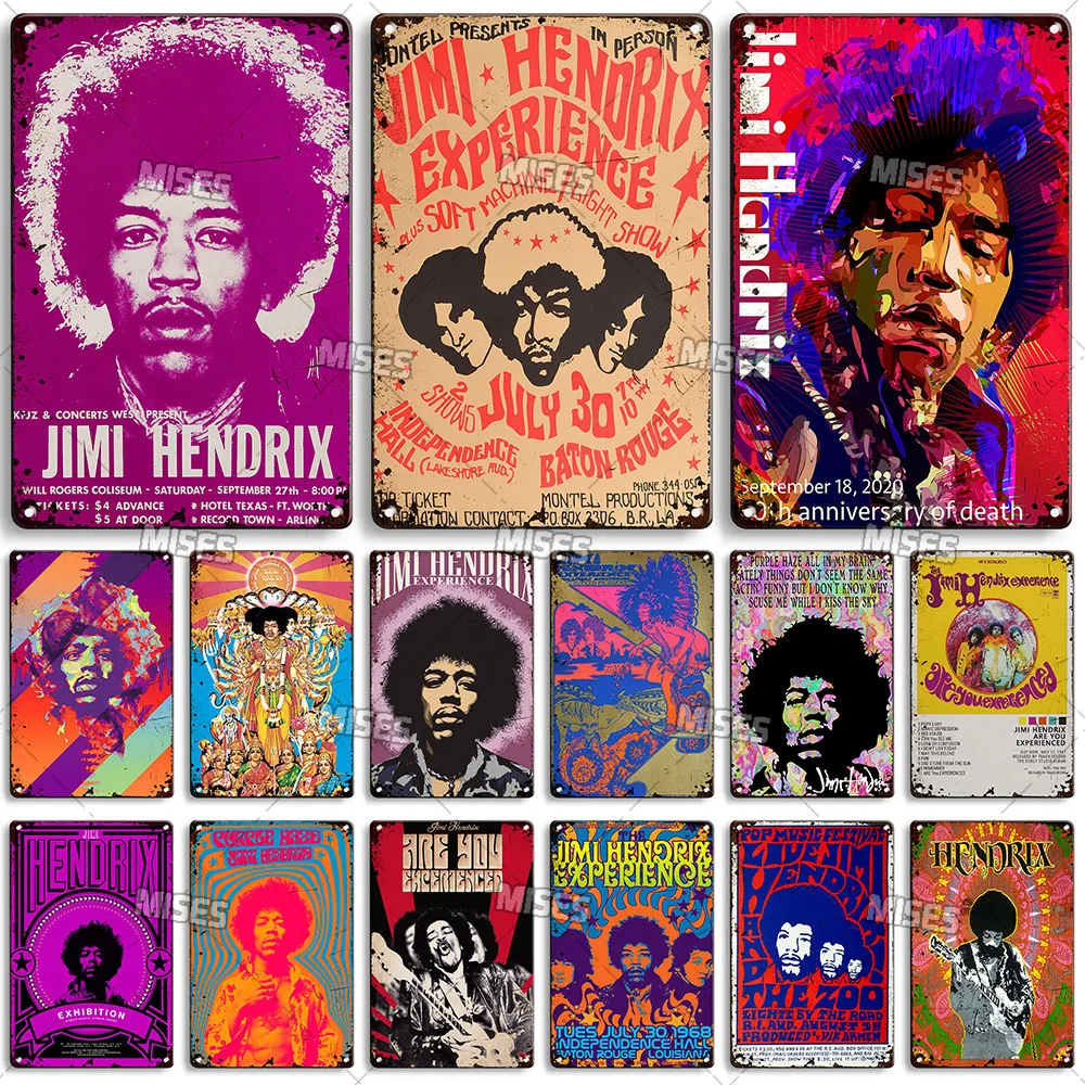 MISES Guitarist Jimi Hendrix Metal Tin Sign Singer Vintage Poster Rusty ...
