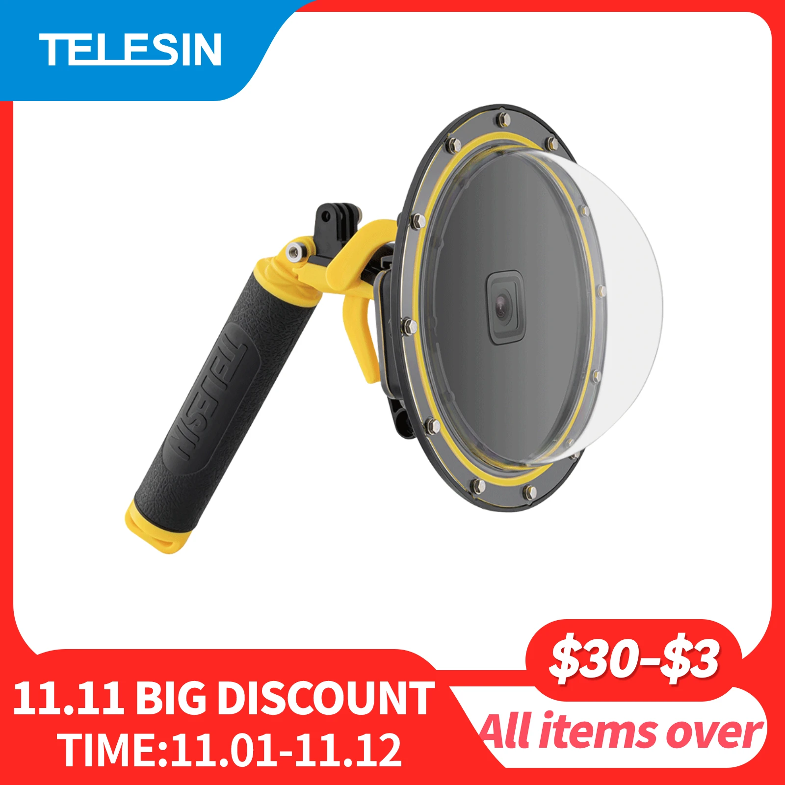 TELESIN 30M Waterproof 6'' Dome Port Underwater Housing Case With ...