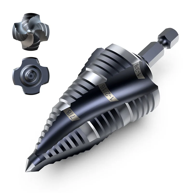 M35 Cobalt HSS Step Drill Bit 4 Spiral Flute 1/8"-1/2" Impact Unibit Stepped Drill Wear ...