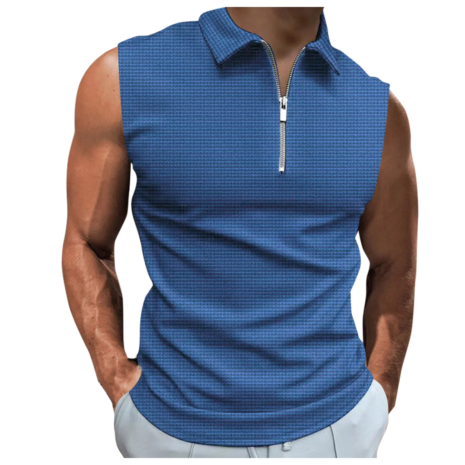 Men-Lapel-Summer-Tank-Top-Zipper-Lapel-Solid-Color-Casual-Sleeveless ...