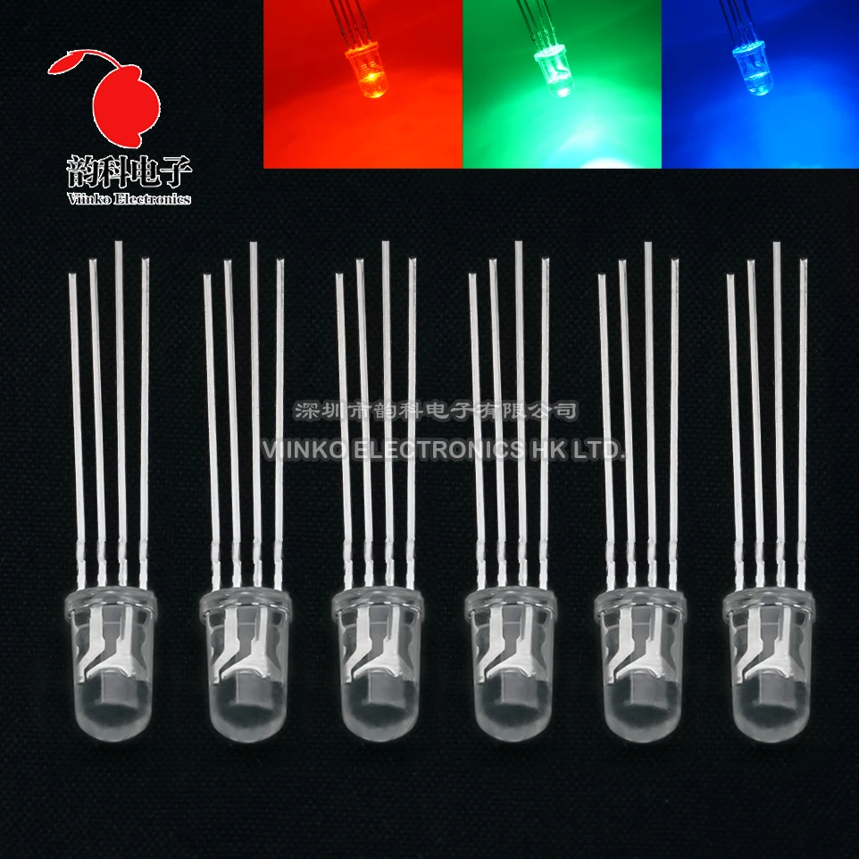 50pcs 5mm RGB LED Common Anode / Cathode Transparent /Diffused 4pins ...