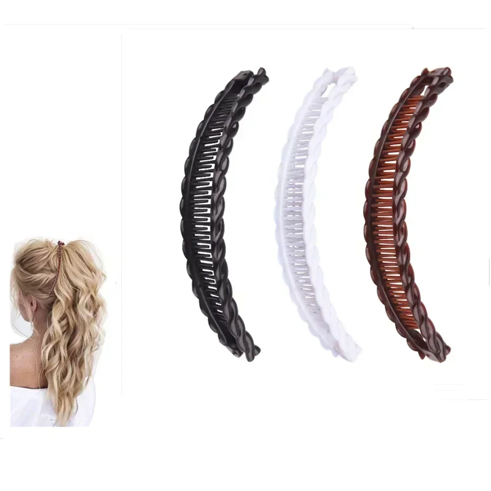New Solid Color Vintage Banana Hair Clip for Women Girls Wave Comb ...