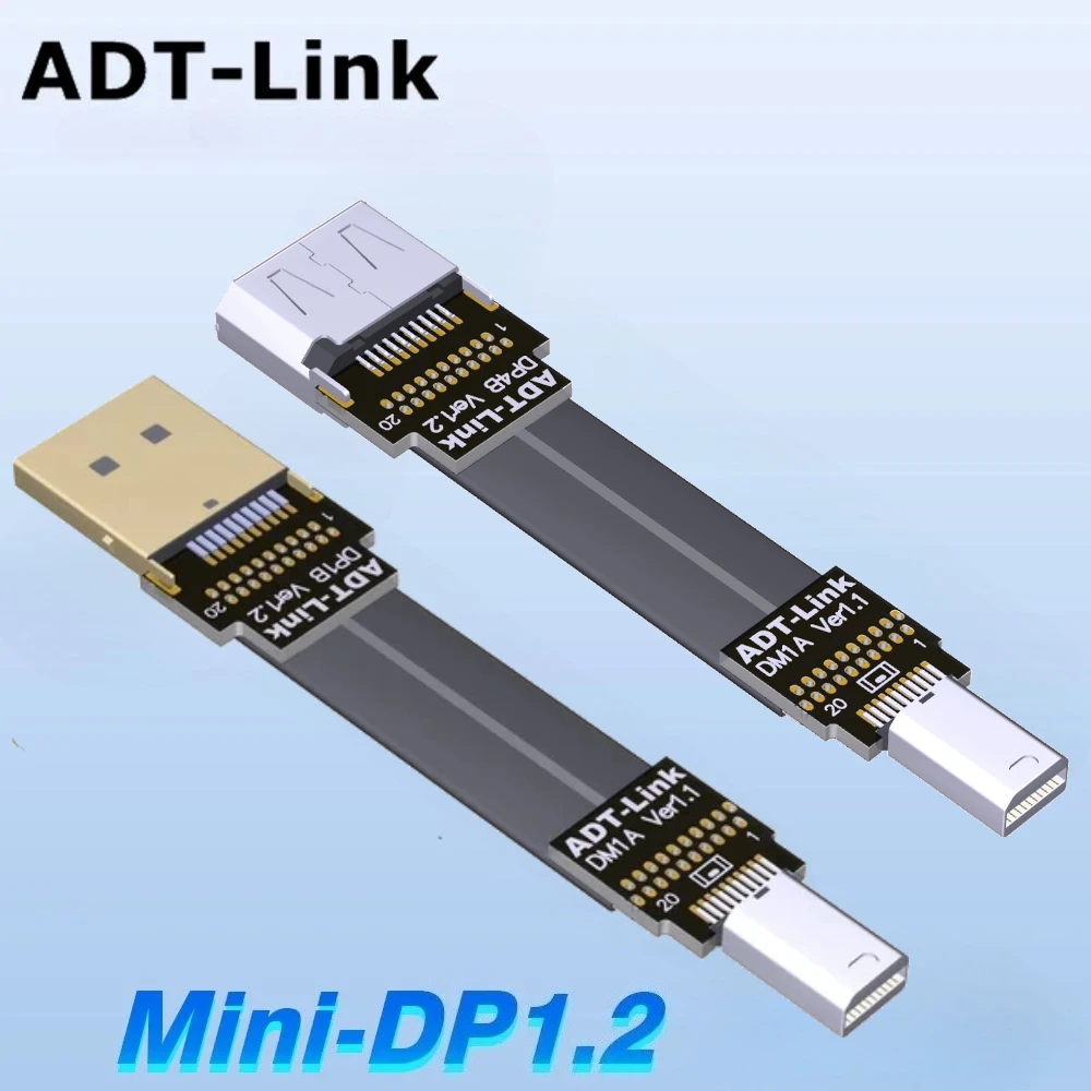ADT-Link Mini-DP to DP Flat Cable HDR Video Audio Mini DisplayPort V1.2 ...