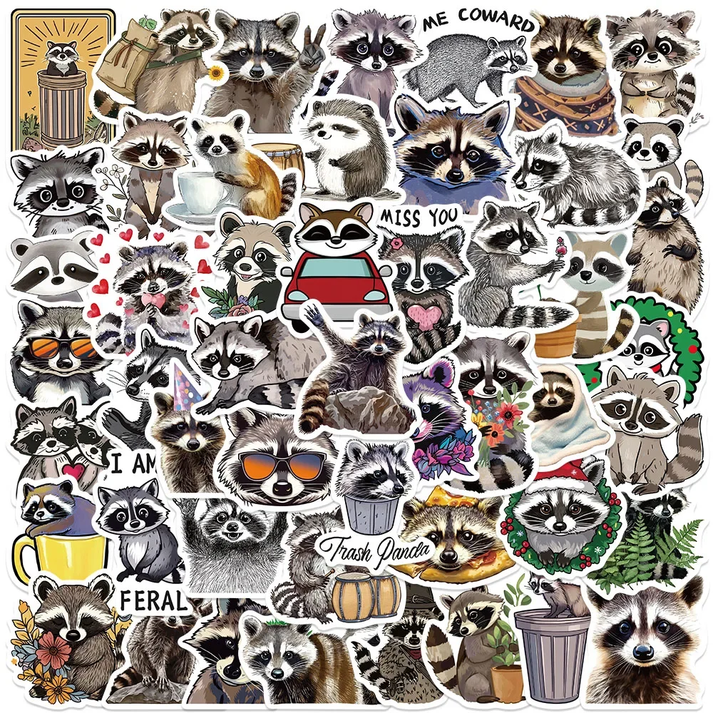 50Pcs Cartoon Raccoon Stickers Cute Raccoon DIY Stickers Scrapbooking ...