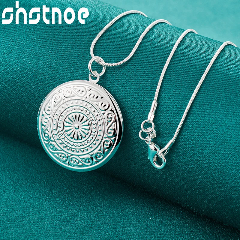 925-Sterling-Silver-Chain-Round-Engrave-Photo-Frame-Pendant-Necklace ...