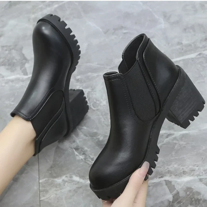 Botas-de-tac-n-alto-con-punta-redonda-para-mujer-botines-informales-de ...