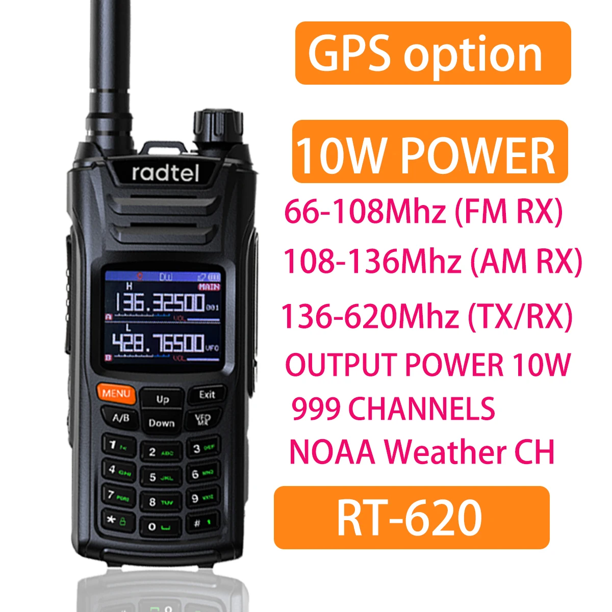 Radtel RT-620 GPS 10W 136-620Mhz Amateur Ham Two Way Radio 999CH Air ...