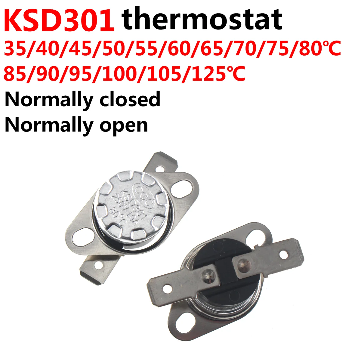 Termostato de Control térmico de temperatura, 10 piezas, KSD301, 250V, 10A, 35, 40, 45, 50, 55 ...
