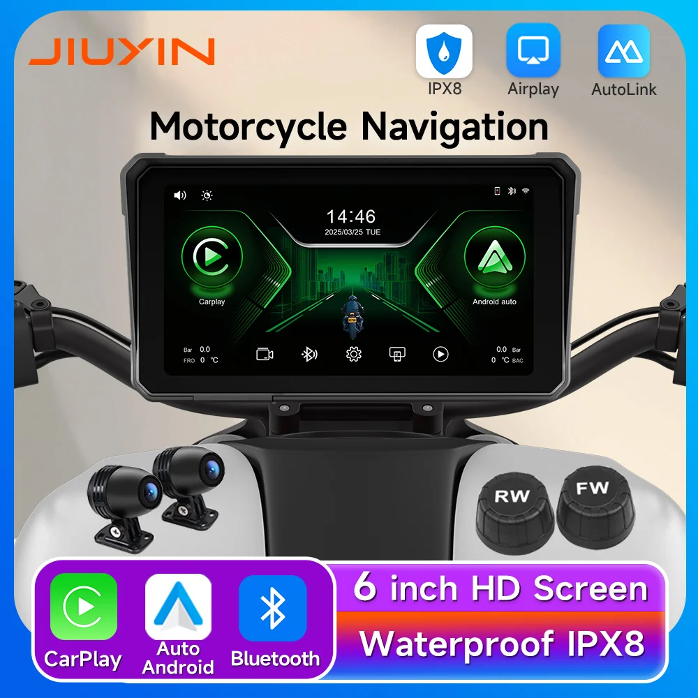 6 inch IPX8 Waterproof 2K HD Motorcycle GPS Navigation Wireless Carplay ...